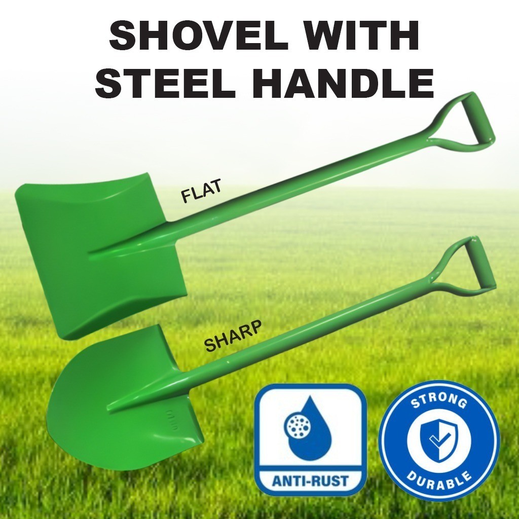 Heavy-duty Shovel With Steel Handle Skop Besi 沙铲 ( Flat / Sharp ...