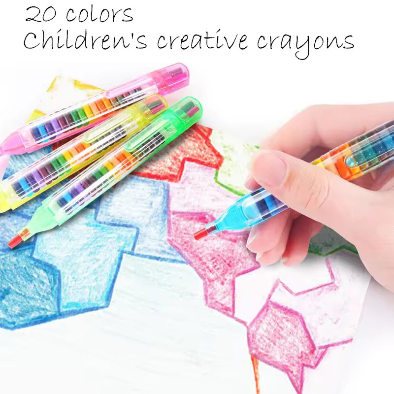 20 Colors Stackable Crayons Kids Replaceable Tips Rainbow Doodle ...