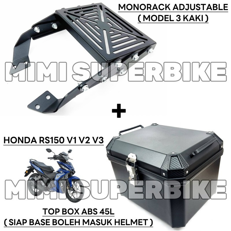 HONDA RS150 V1 V2 V3 TOP BOX ABS 45L MONORACK LIPAT ADJUSTABLE 3 KAKI ...