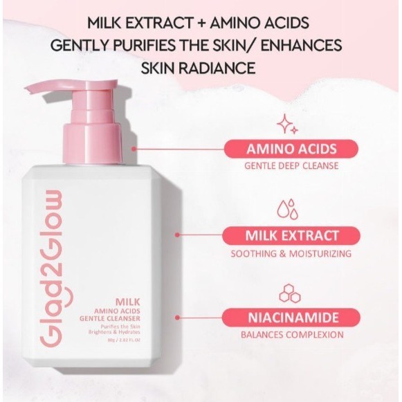 Glad2Glow G2g Milk Amino Acids Gentle Cleanser 80G Milk Extract+Amino ...