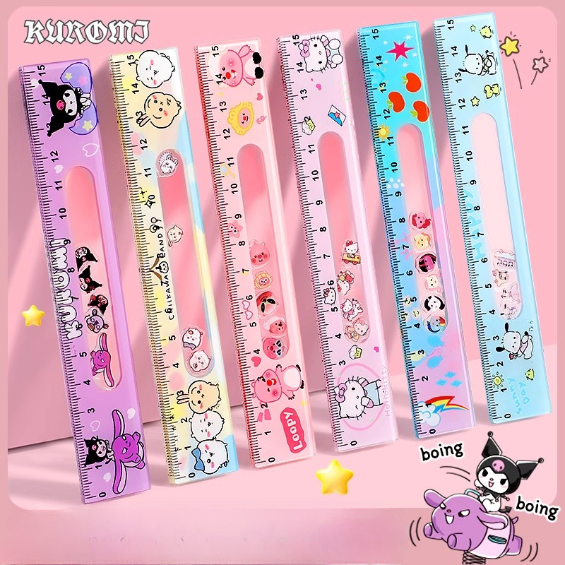 Sanrio Kuromi Hello Kitty Pochacco Ruler Multifunction DIY Drawing ...