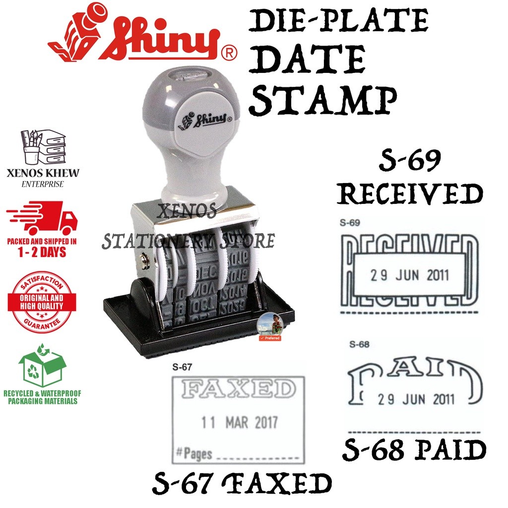 SHINY FAXED / PAID / RECEIVED WITH DATE STAMP DIE PLATE DATE STAMP S67 ...