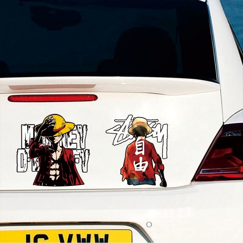 One Piece Car Sticker Cartoon Luffy Back Rear Window Car Sticker ...