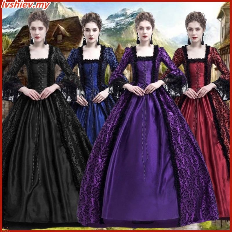 DMMedieval Renaissance Queen Ball Gown Bell Sleeve Maxi Dress Halloween ...