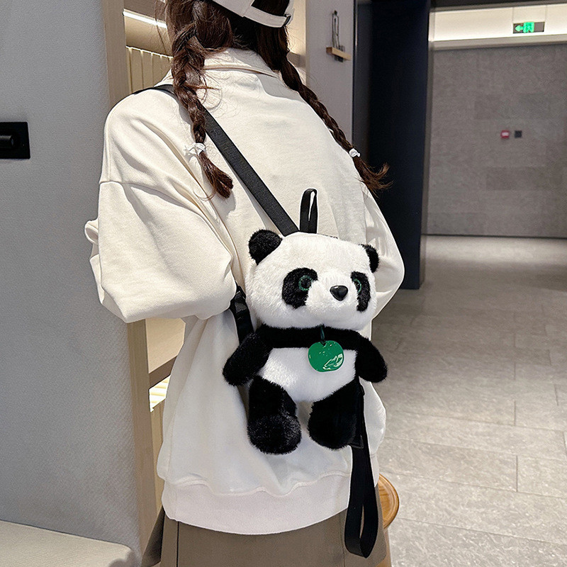 Panda Shoulder Bag Plush Backpack Panda Cartoon Campus Bag Cute Panda ...