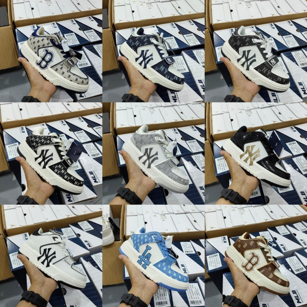 MLB Chunky Liner MID pertengahan atas gesper ajaib kasut papan kasual ...