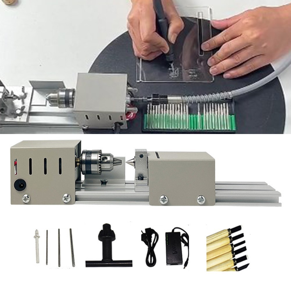 [HOT] Mini Wood Lathe Beads Polishing Machine Metal Milling Lathe Wood ...