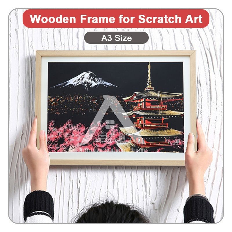 【𝗔𝗦𝗛】A3 Wooden Frame for Scratch Art Painting Photo Frame A3挂画相框 ...