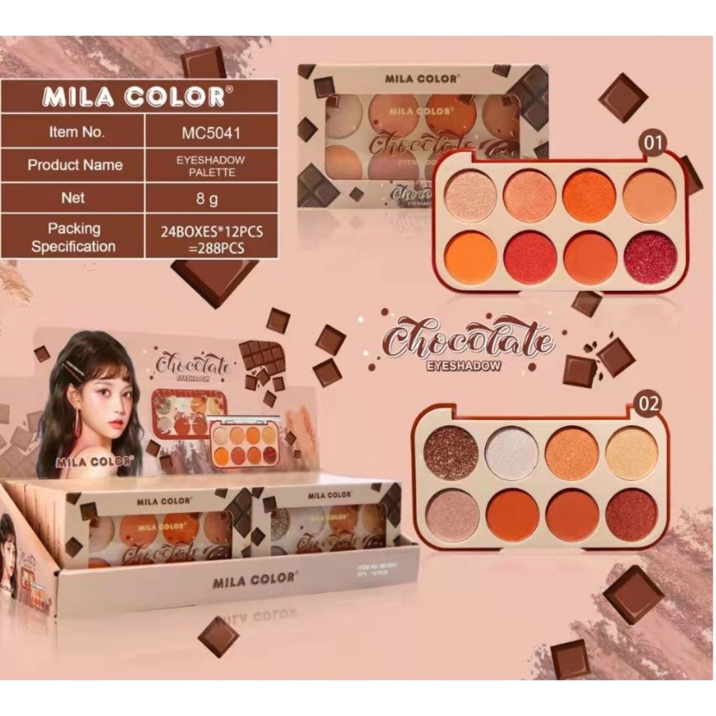 MILA COLOR CHOCOLATE 8 COLORS EYESHADOW PALLATE GILTTER (MC5041 ...