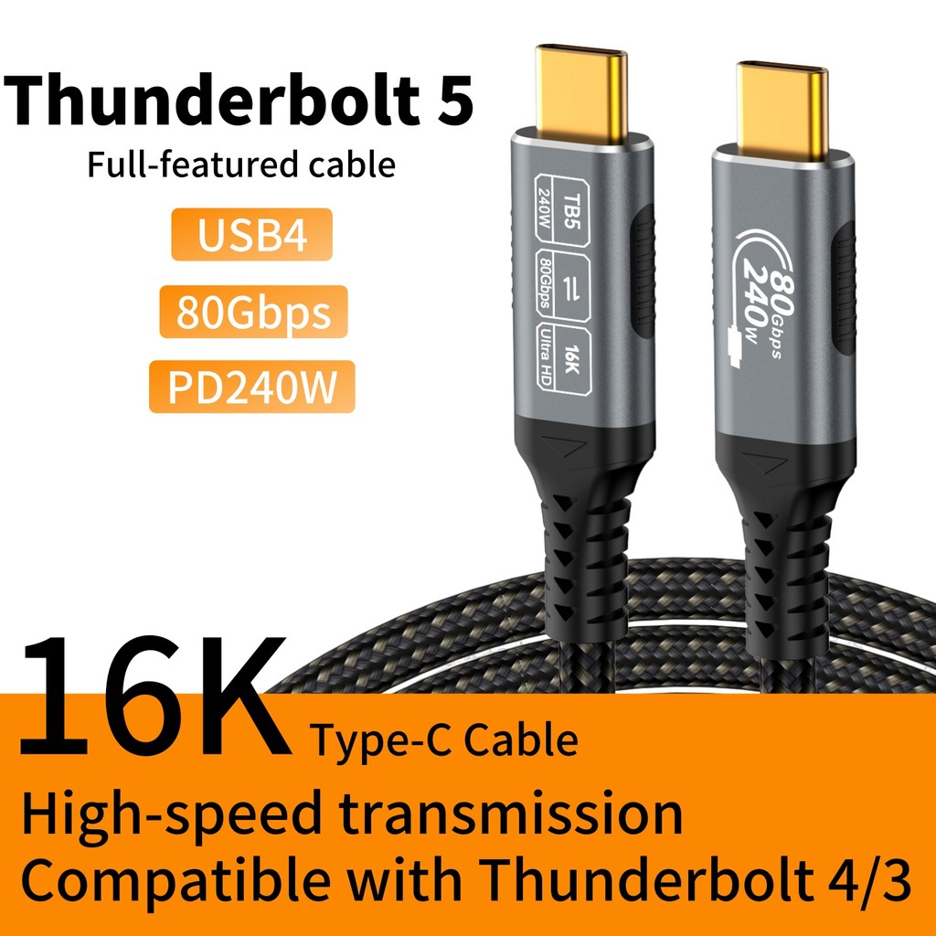 16K Thunderbolt 5 Full-featured Type C Cable USB4 80Gbps PD240W Fast Charging Cable Thunderbolt4 ...