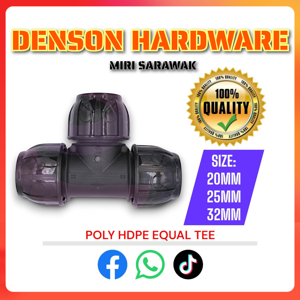 Poly HDPE Equal Tee Poly Pipe / Poly Paip Penyambung Paip Kebun T ET ...