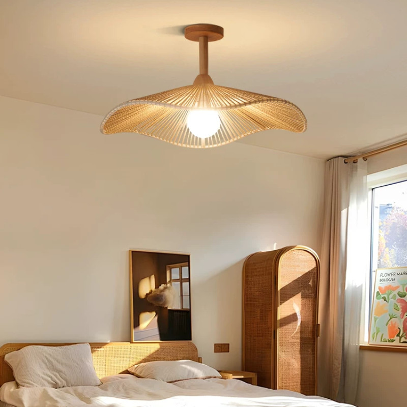Nordic Hemp Rope Ceiling Light Bedroom Light Japanese Style Log Ceiling ...