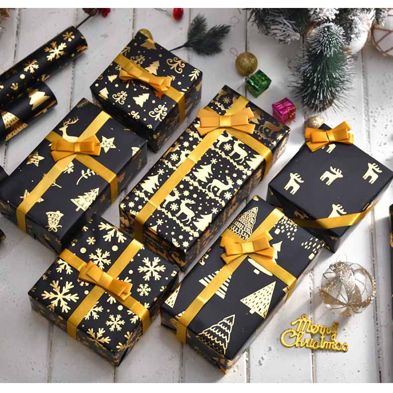 50*70cm Retro style Black Gold Paper Hot stamping Christmas Wrapping ...