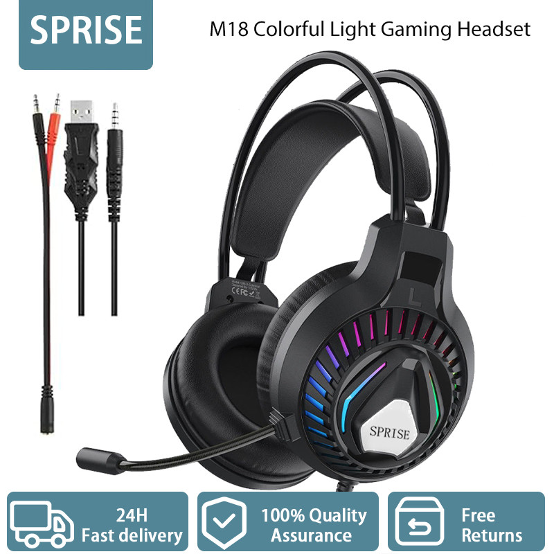 SPRISE M18 Gaming Headphone Wired Stereo Over-Ear Headsets with Noise ...