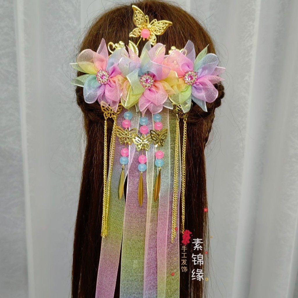 [] Big Hanfu Bow Headdress Fairy Long Streamer Ornaments Ancient ...