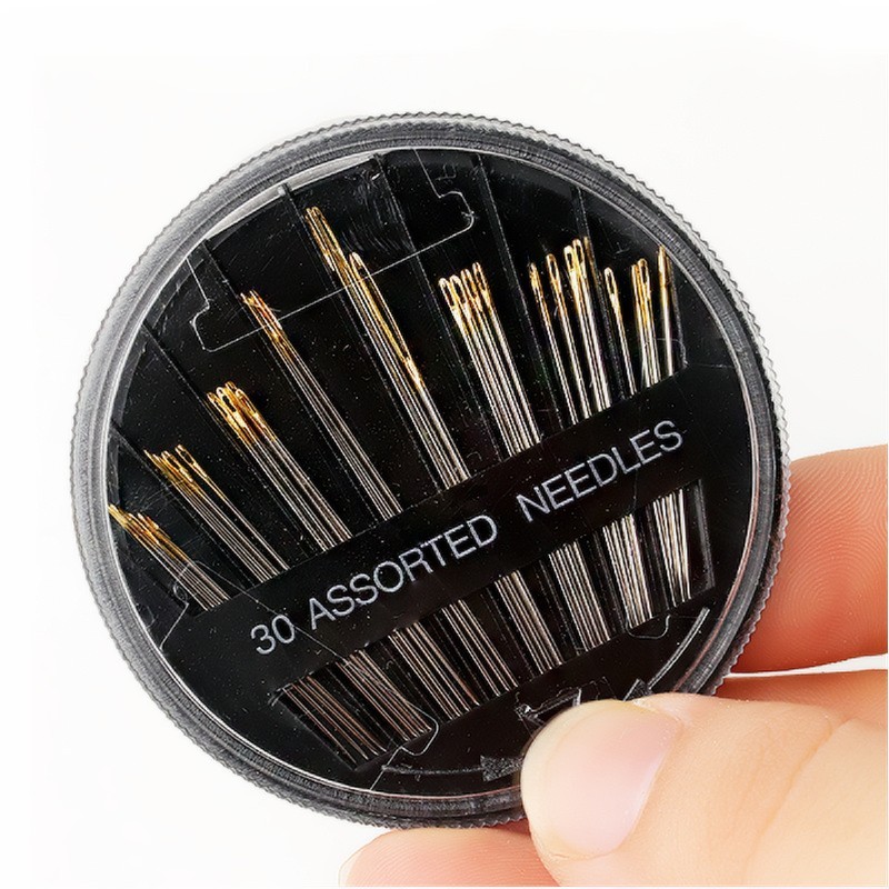 30 Pcs Hand Sewing Compact Needles Big Hole Hand Sewing Disc Needle Box ...