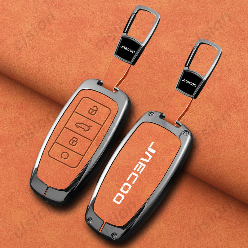 Zinc Alloy Goatskin Genuine Leather Car Key Case Cover Smart Keyless ...