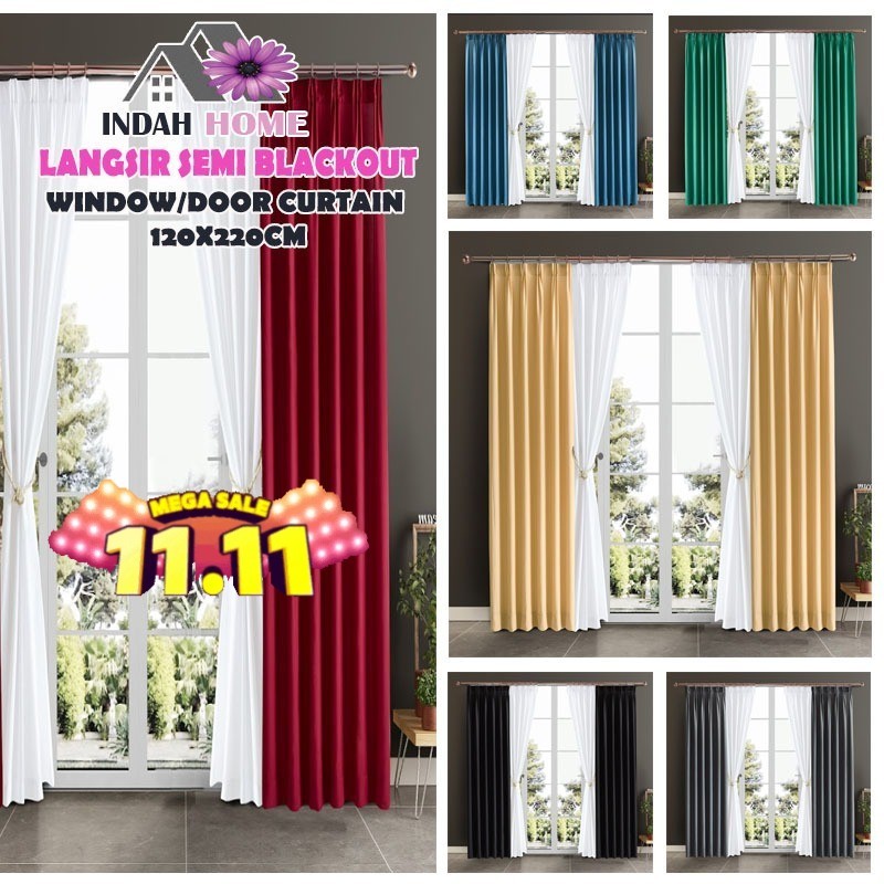 #23 C69-C99 2in1 Curtain Cangkuk Semi Blackout Hook/Rod Modern Langsir ...