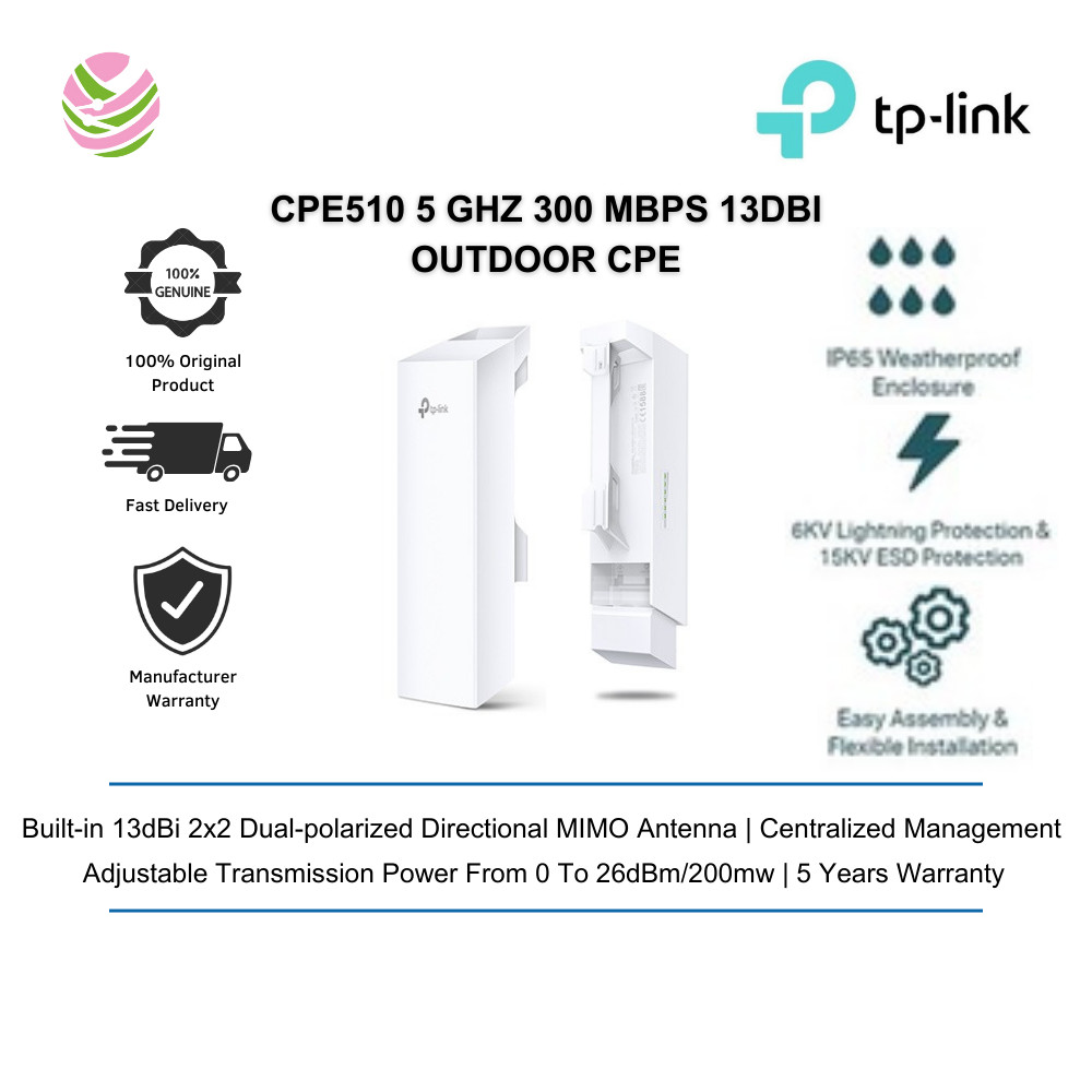 TP-Link CPE510 5 GHz 300 Mbps 13dBi Outdoor CPE With Built In 13 dBi ...