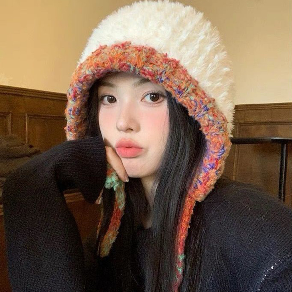 [ready stock]1PC Beanie Hat - Colorful Plush Knitted Cap With ...