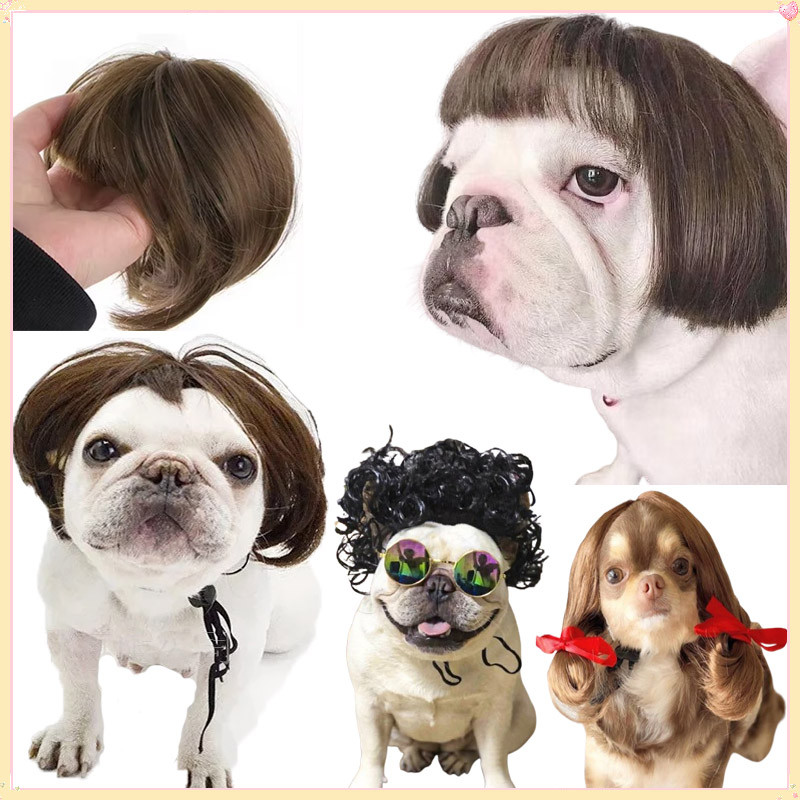 Pet Wig Cat Dog Cosplay Costume Hair Funny Cute Dog Head Cover Rambut ...