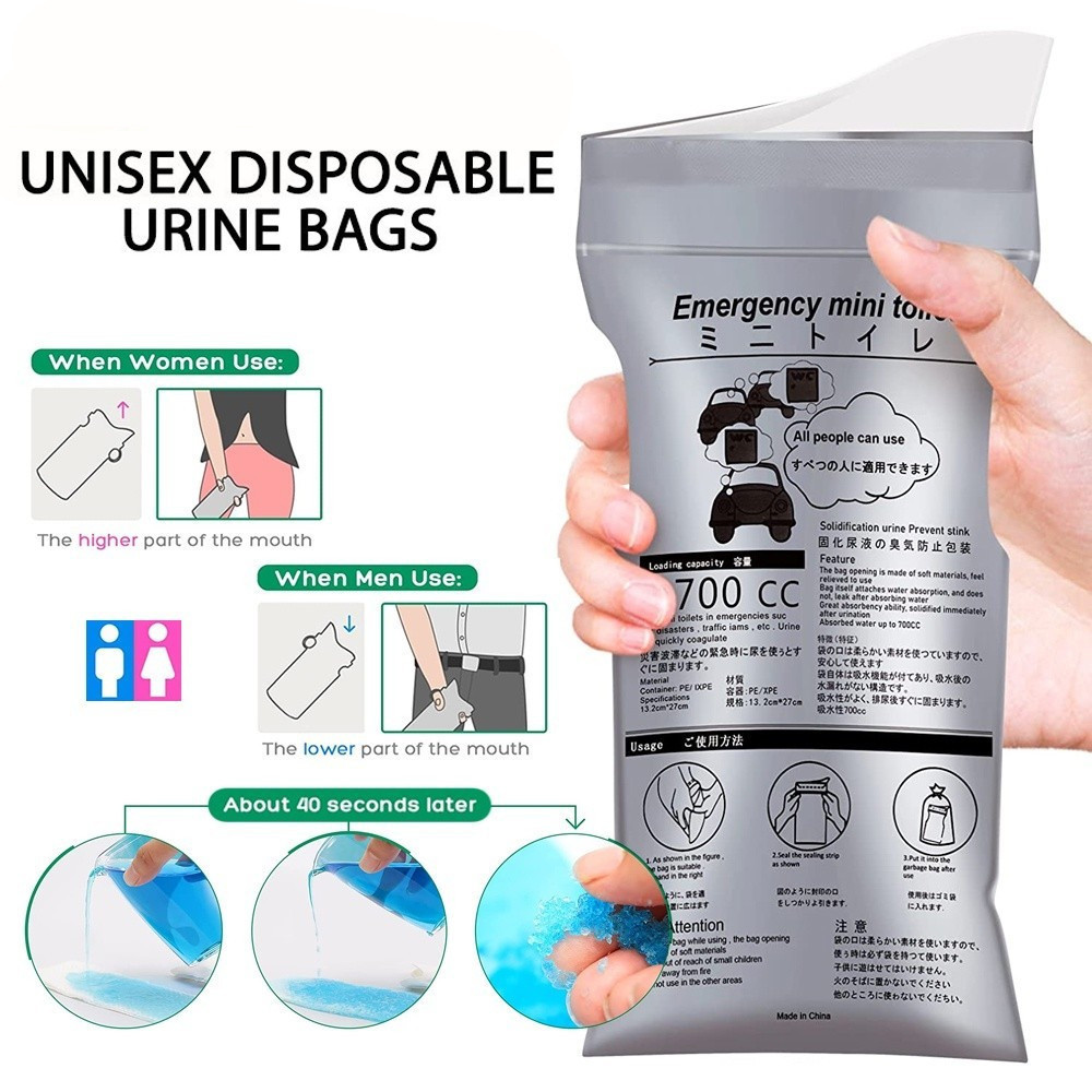 Emergency Mini Toilet Disposable Unisex Urine Bag for Travel,Hiking Or ...