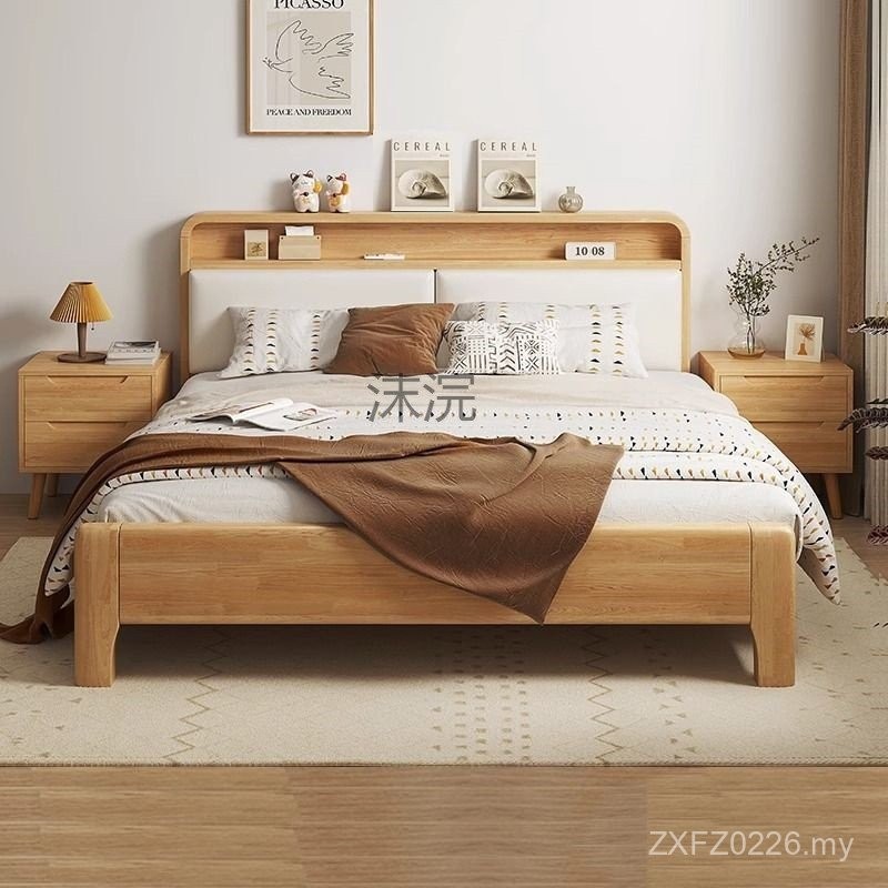Storage Master Bed Modern Simple 1.8m Solid Wood Bed Double Bed Log ...