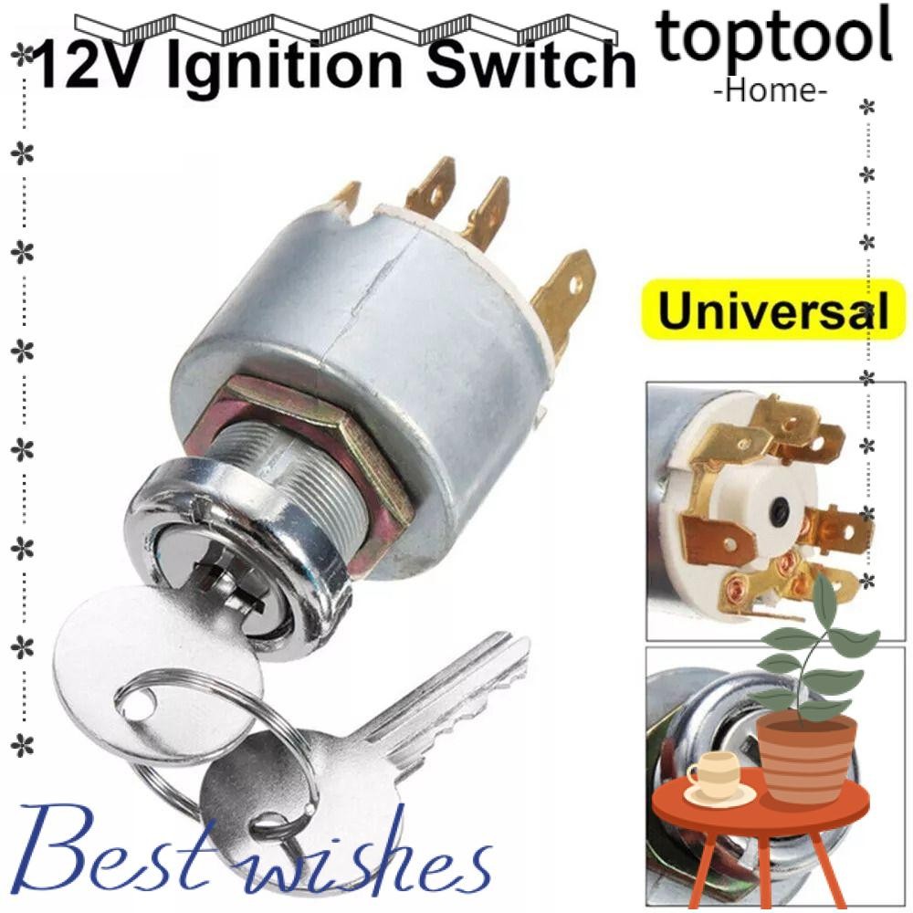 TOPTOOL 12V Ignition Switch, W/2 Key Metal Ignition Starter Switch ...