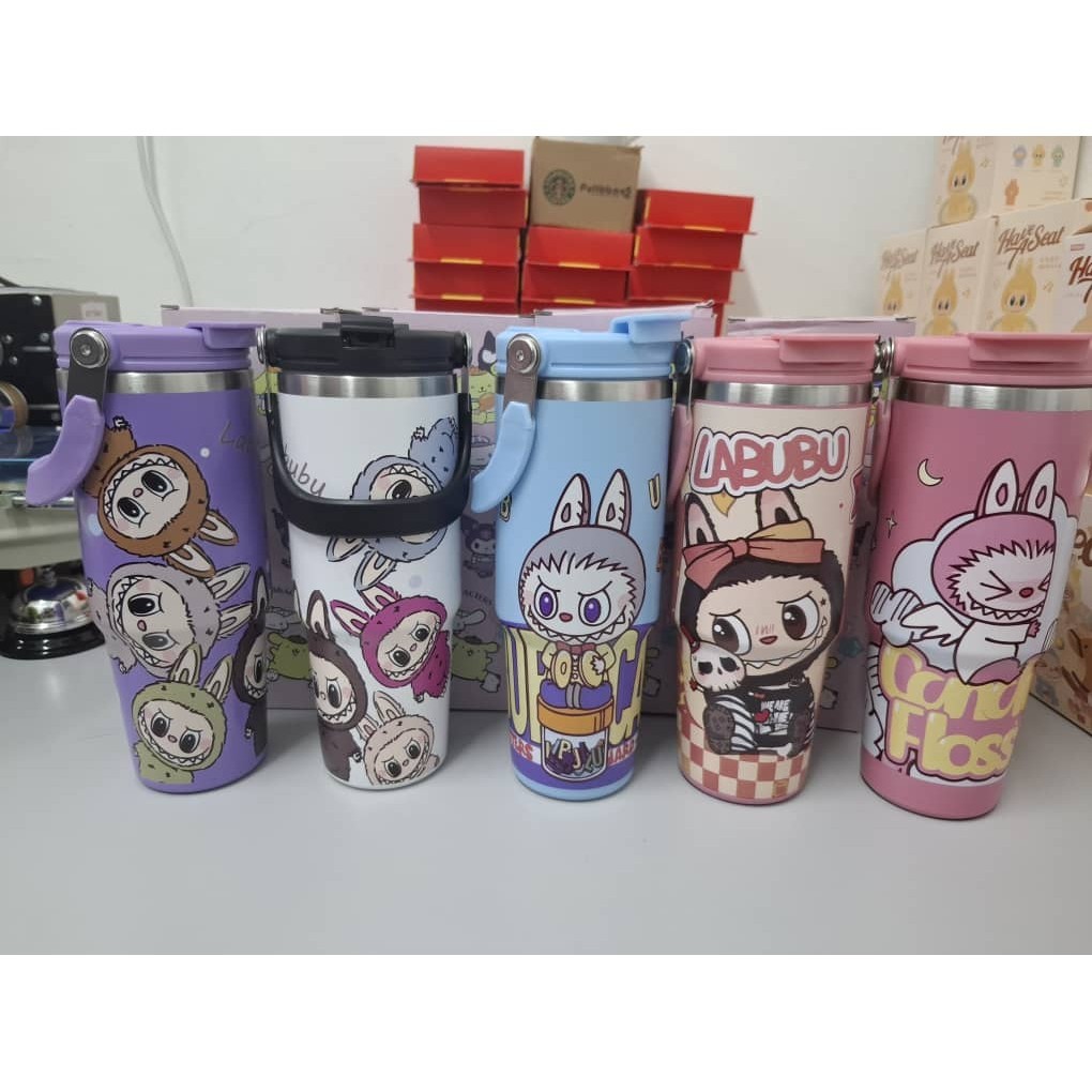 Labubu Bottle 900ML 2 In 1 Drink style straw Cute Portable 304 ...