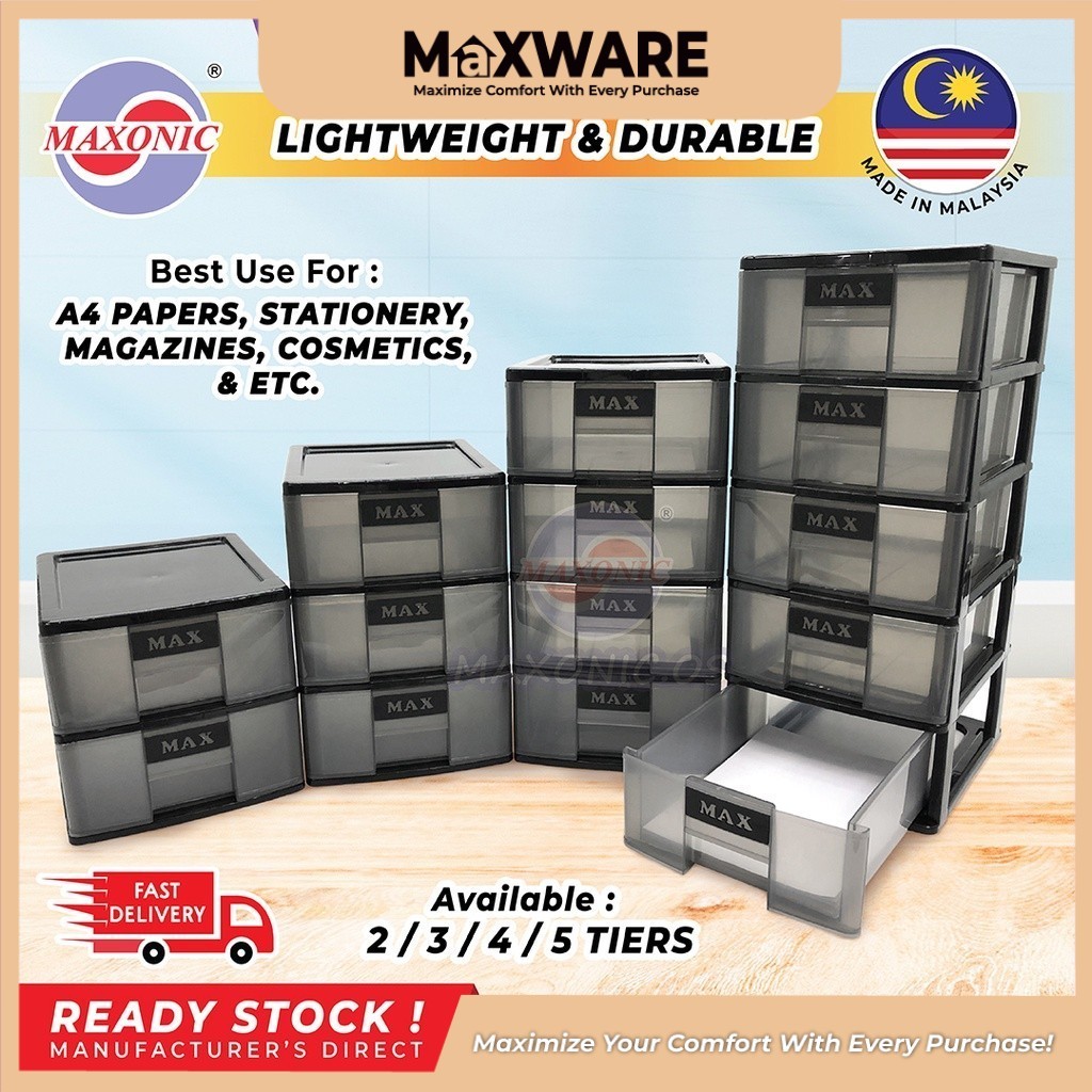 Maxware 2/3/4/5 Tier A4 Drawer Home Office Stationary Drawer Laci ...