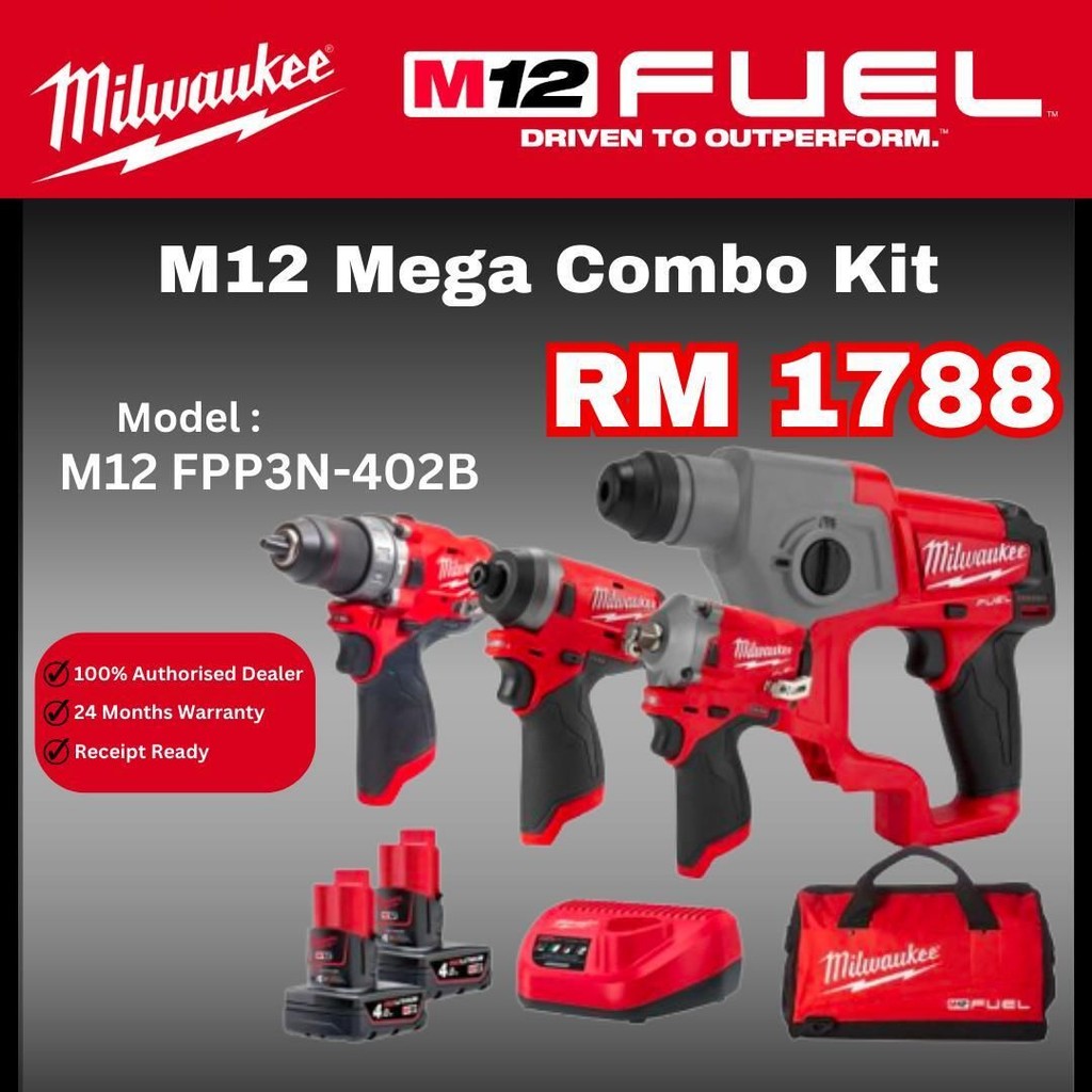 Milwaukee M12 Mega Combo Kit / 1788 Combo / Cordless Drill Combo ...
