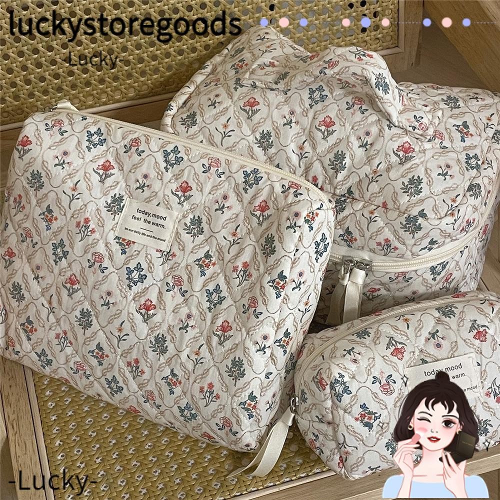 LUCKY Floral Cosmetic Bag, Large Vintage Flower Quilted Makeup Bag ...