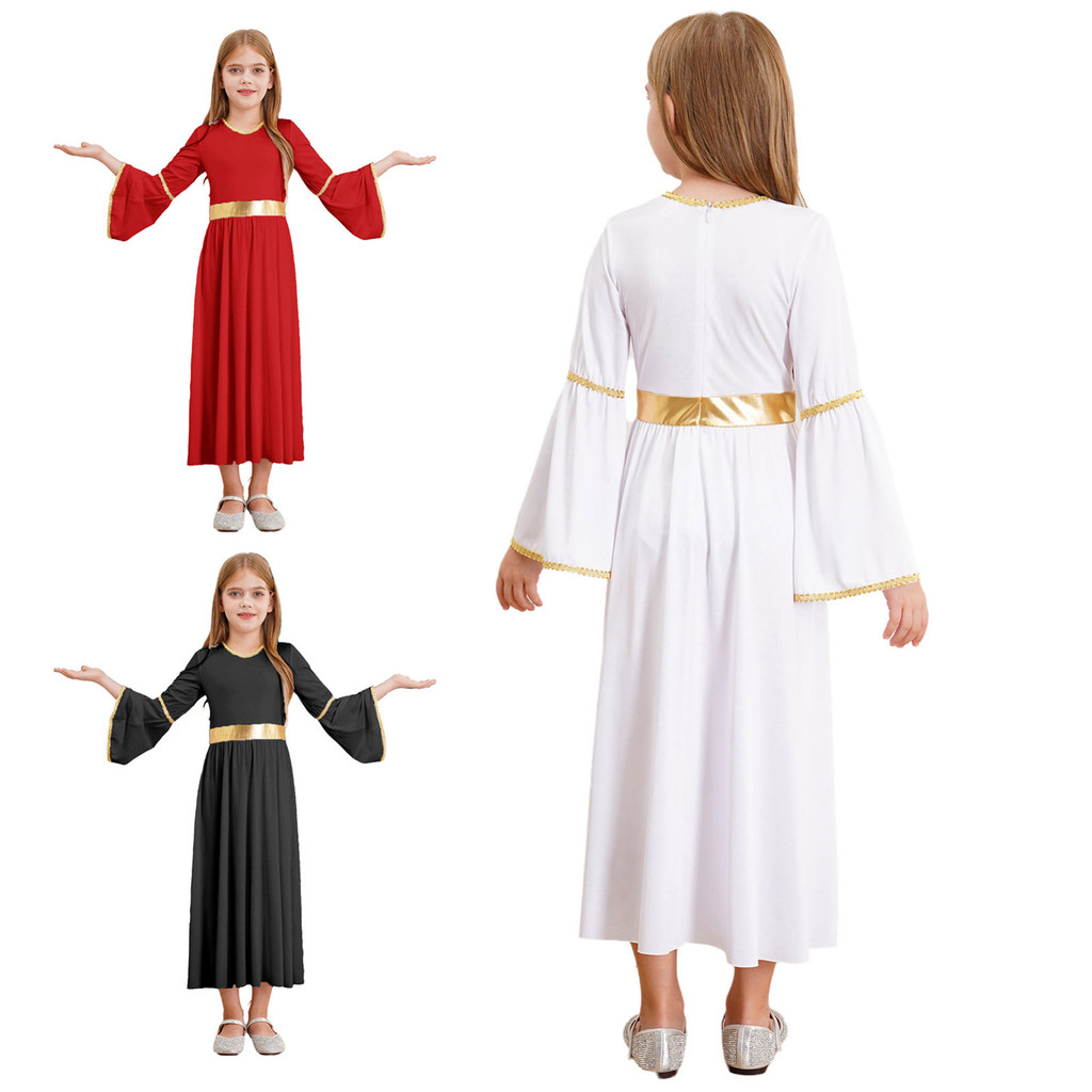 Loodgao Girls Angel Cosplay Costume Angel Dress Long Sleeve Gold Trim ...