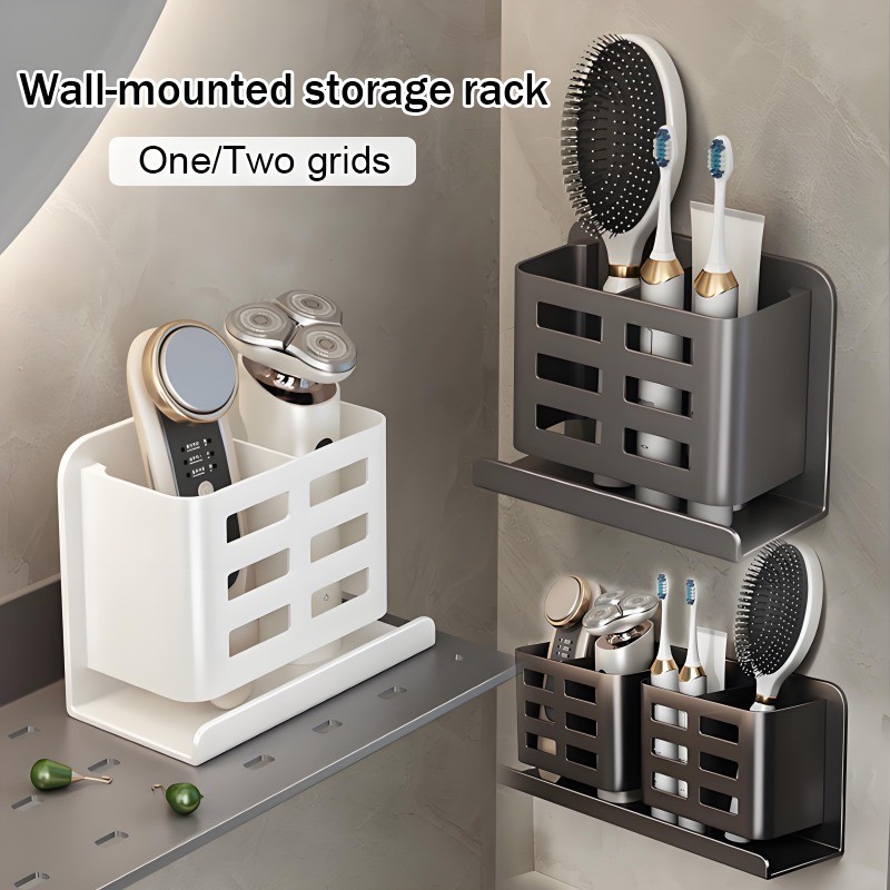 No Punching Bathroom Storage Rack Wall Mounted Shaver Storage ...