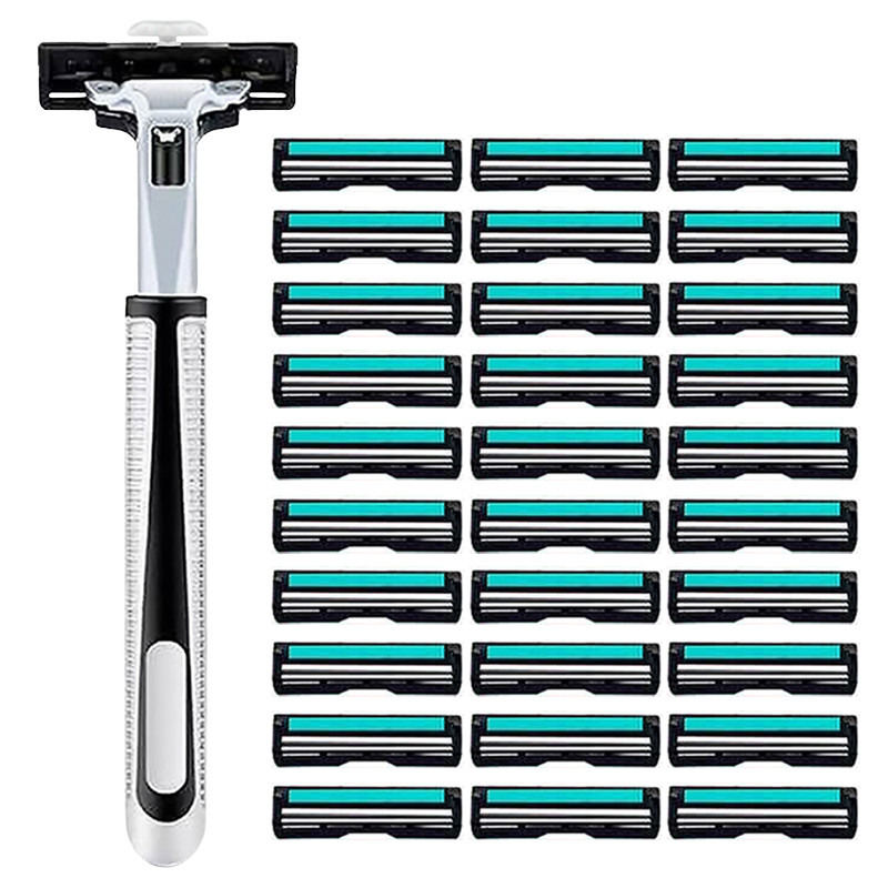 Razor and Blade Set with Wall Holder – 1 Razor, 30 Blades, Self ...