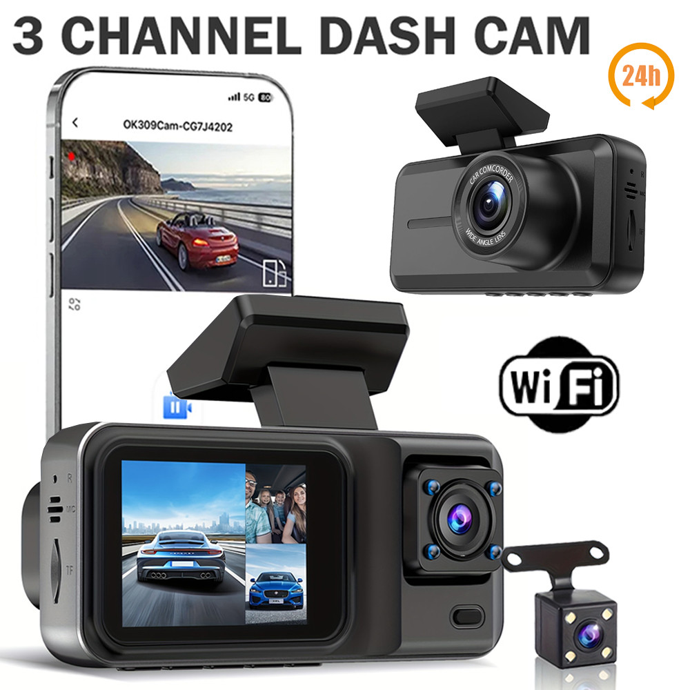 3 Channel WIFI Dash Cam for Cars Camera Black Box 1080P Video Recorder ...