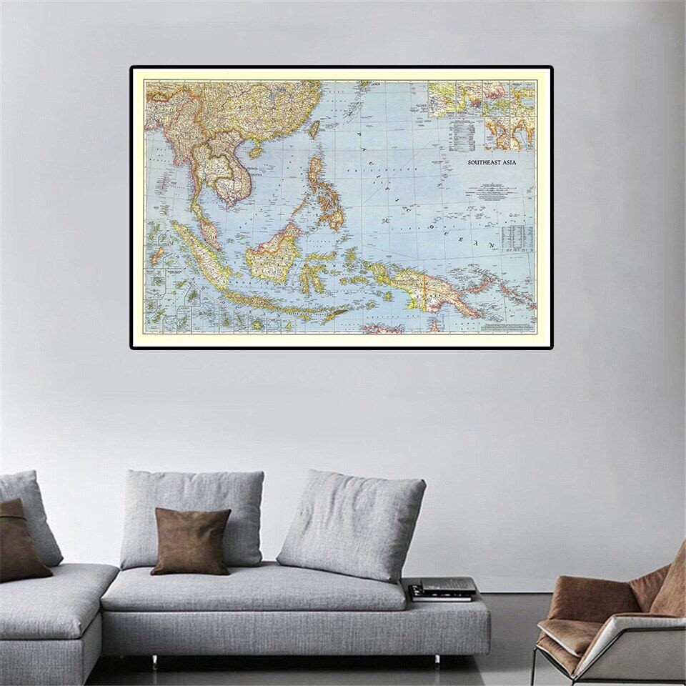 Any Style Poster The Southeast Asia Map Vintage Canvas Painting Wall ...