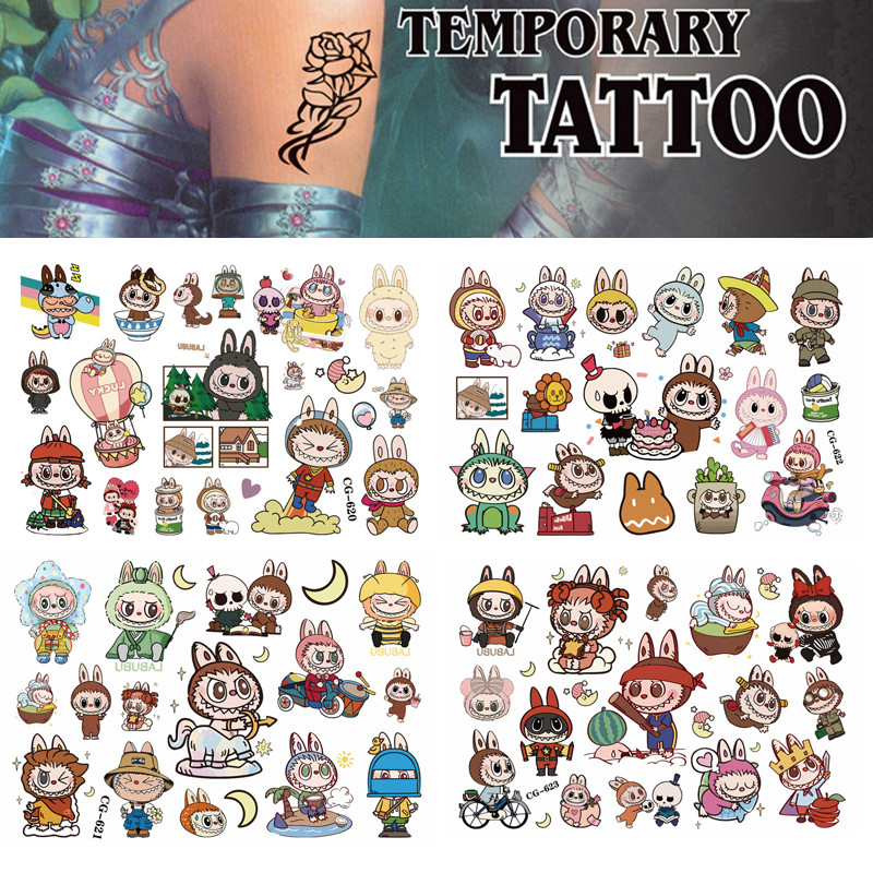 Cartoon Labubu Disposable Tattoo Stickers Games Applique Children DIY ...