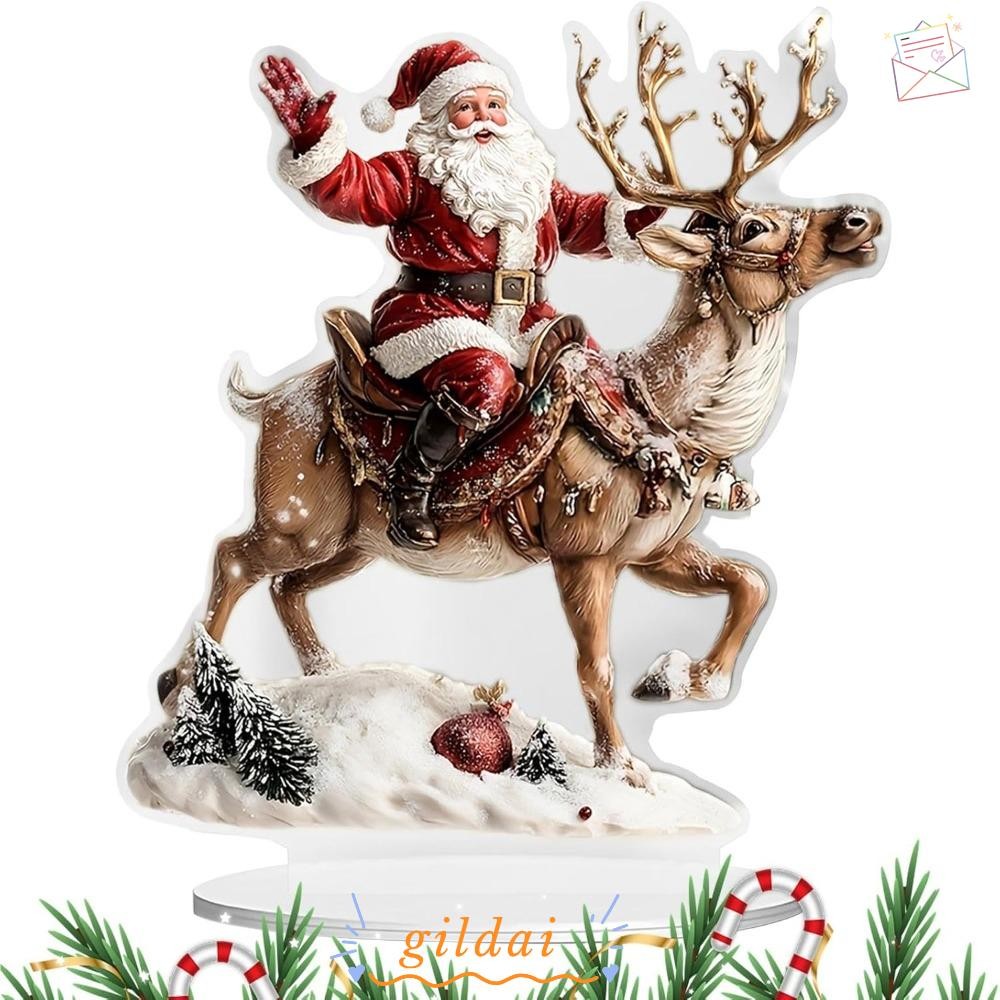 GILDAI Santa Christmas Statues, Elk deer Acrylic Christmas Figurines ...