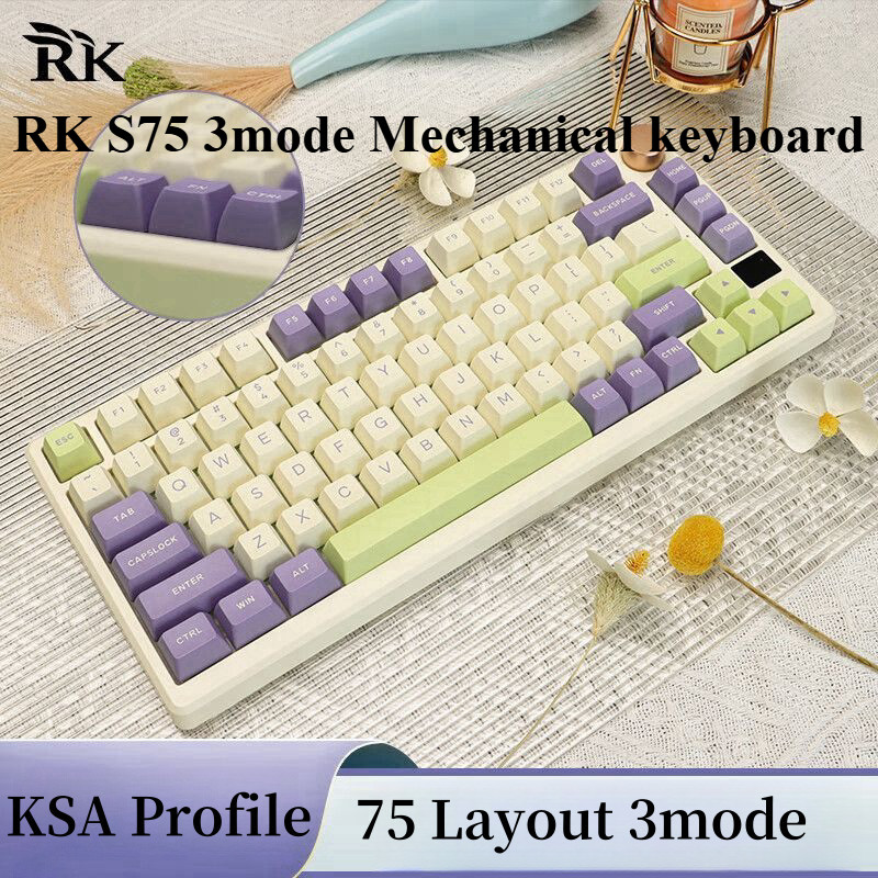 RK S75 3Mode Wireless Mechanical Keyboard RGB Light Effect with Display Screen and Knob Full-key ...