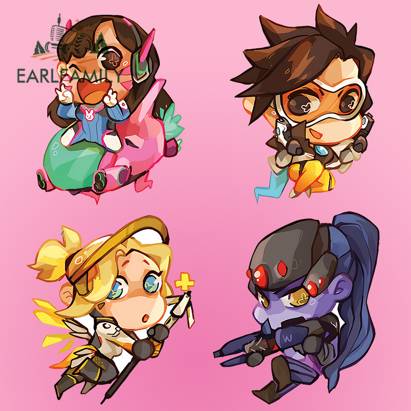 EARLFAMILY 13cm Overwatch Chibi Characters Decal Dva Kiriko Ashe Tracer ...