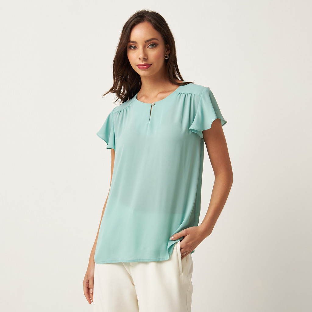 Max Fashion Plain Top With Short Ruffle Sleeves | Shopee Malaysia