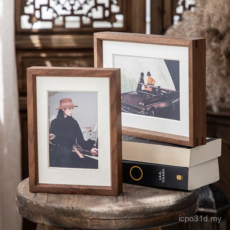 Bingkai gambar berpose bercorak buah walnut hitam kayu pepejal sederhana bingkai foto bingkai ...