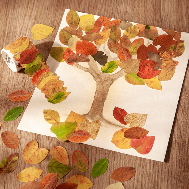 QOUZMO 50 sheets/leaf shaped tape [Fragrant Leaf Series Tree] Hand tent ...