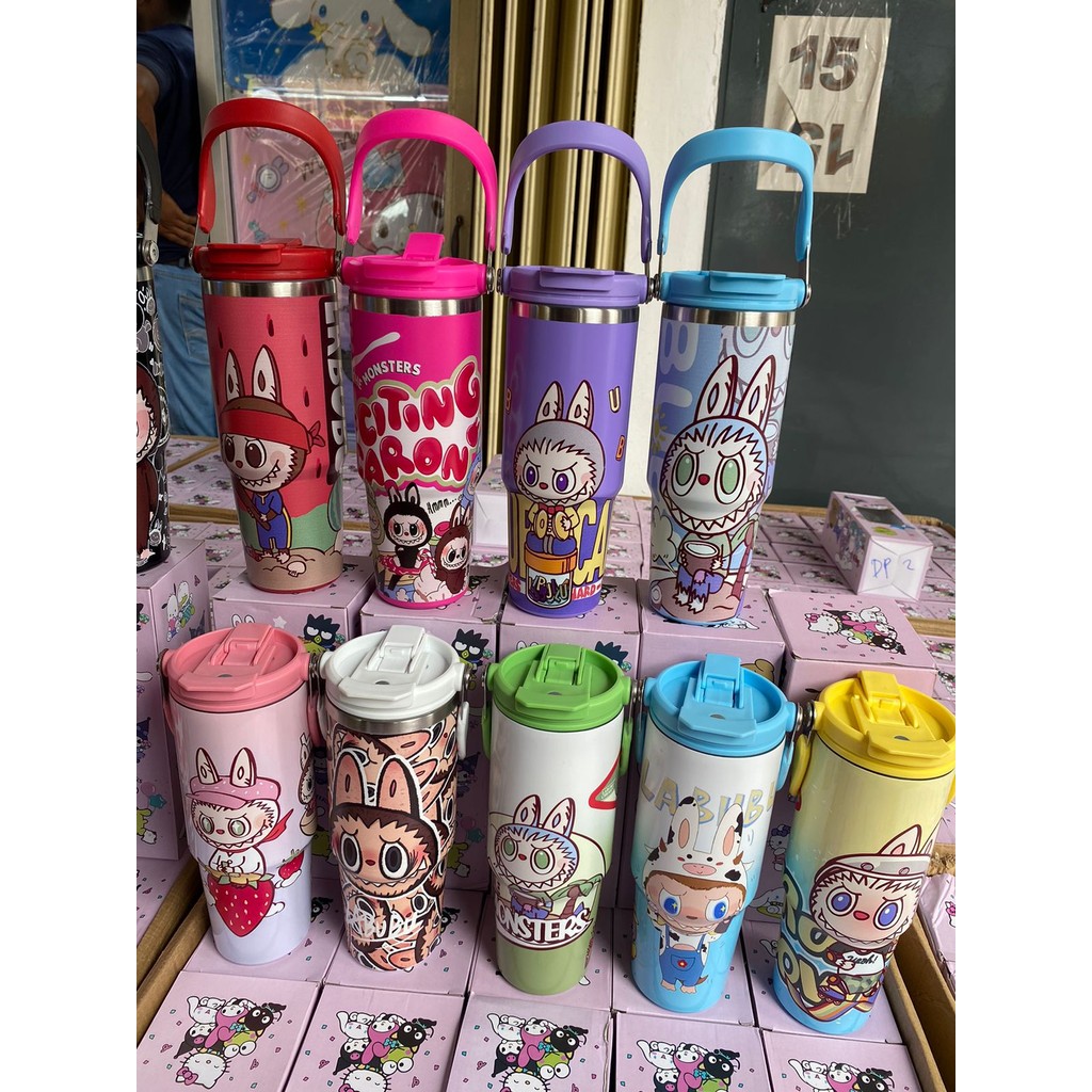 NEW 900ML Labubu Bottle 2 In 1 Drink style straw Cute Portable 304 Stainless Steel With Gift Box ...
