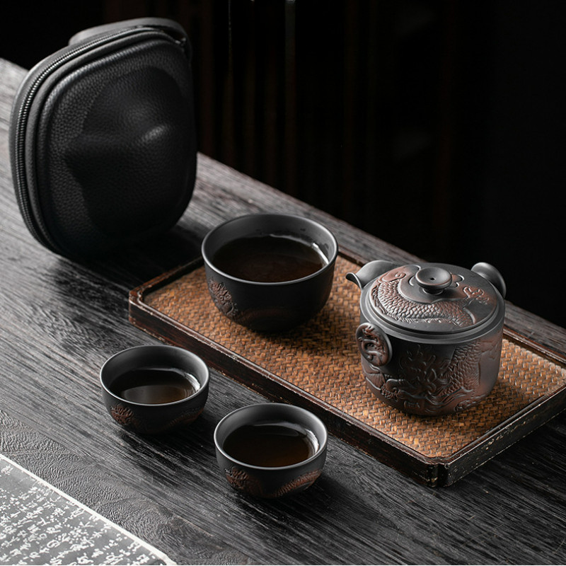 Tea Set Tea Cup Teapot Travel Tea Set Purple Pottery Hand-Grab Teapot ...