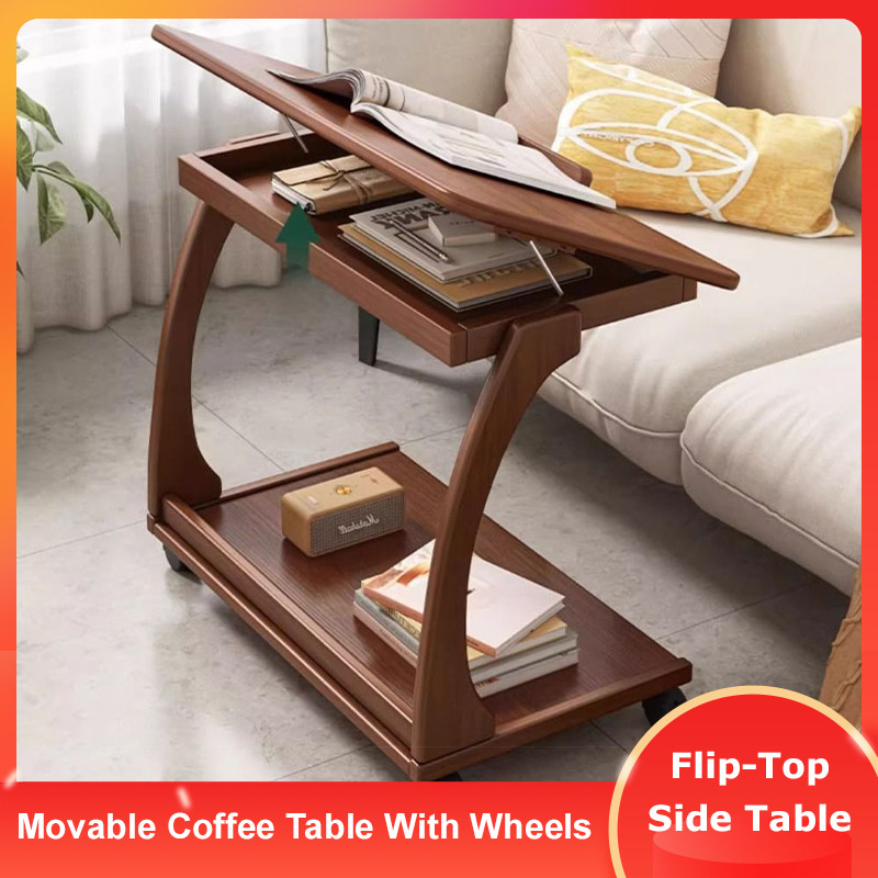 🔥Ready Stock🔥Side Table Movable Coffee Table With Wheels Bedside Table ...