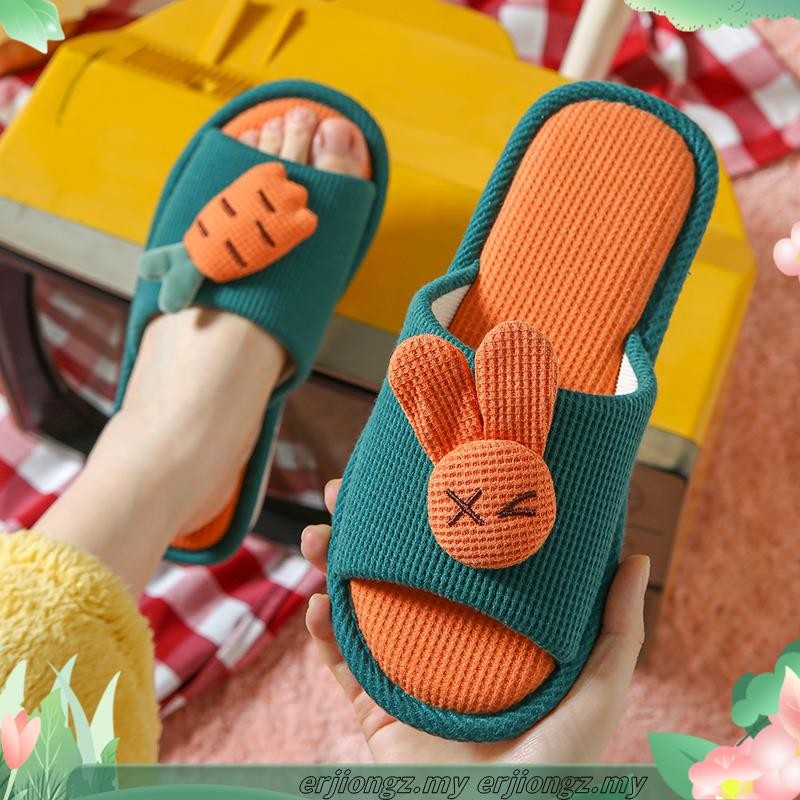 Linen Cartoon Indoor Slipper Female Couple Home Simple Slippers Women ...