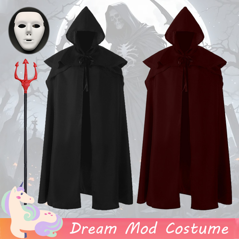 Halloween Skeleton Death God Cosplay Costume Red Black Cape Gown For ...