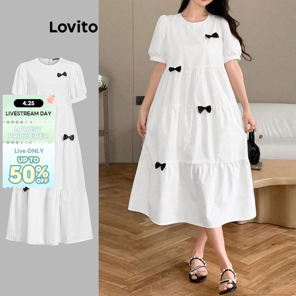 Lovito Casual Plain Colorblock Tiered Layer Basic Dress for Women ...